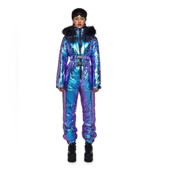 Dolls Kill | Jackets & Coats | Holographic Metallic Ski Suit Dolls Kill Snowsuit Blue Purple ...